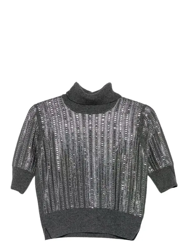 Ermanno Scervino Sequin-embellished Short-sleeve Sweater - Grey