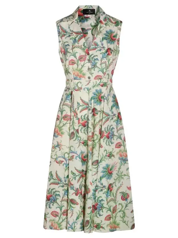 Etro Floral V-neck Midi Dress - Neutrals
