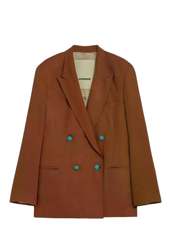 A PAPER KID Linen Double-breasted Blazer - Brown