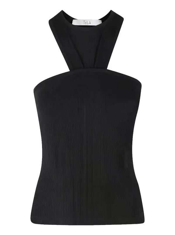 TELA Ribbed-knit Halterneck Top - Black