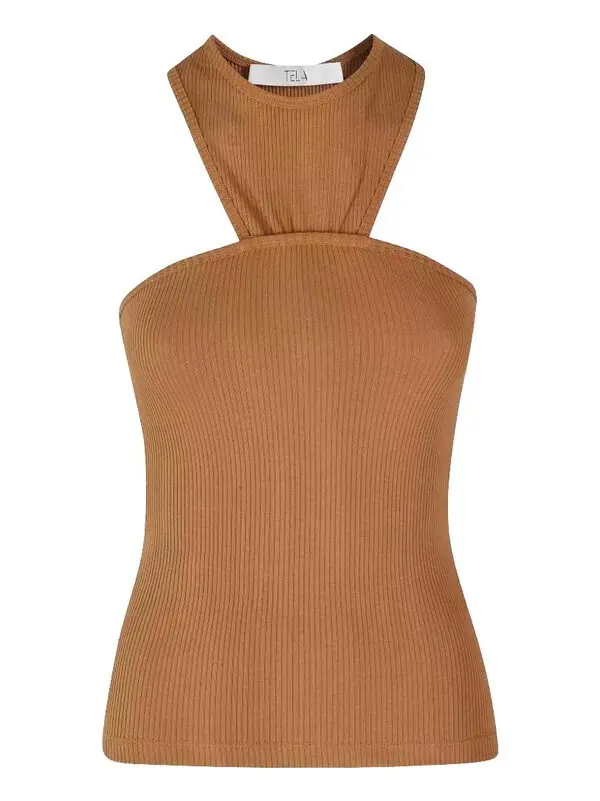TELA Ribbed-knit Halterneck Top - Brown