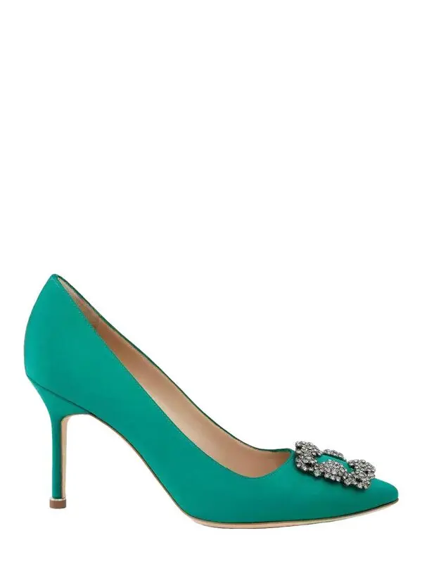 Manolo Blahnik Hangisi 90 Crystal-buckle Pumps - Green