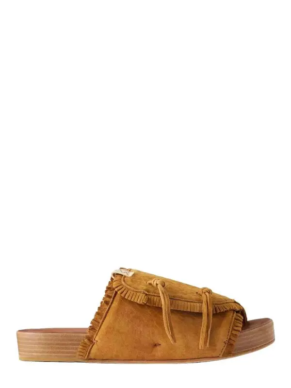 Visvim Fringed Leather Slides - Brown
