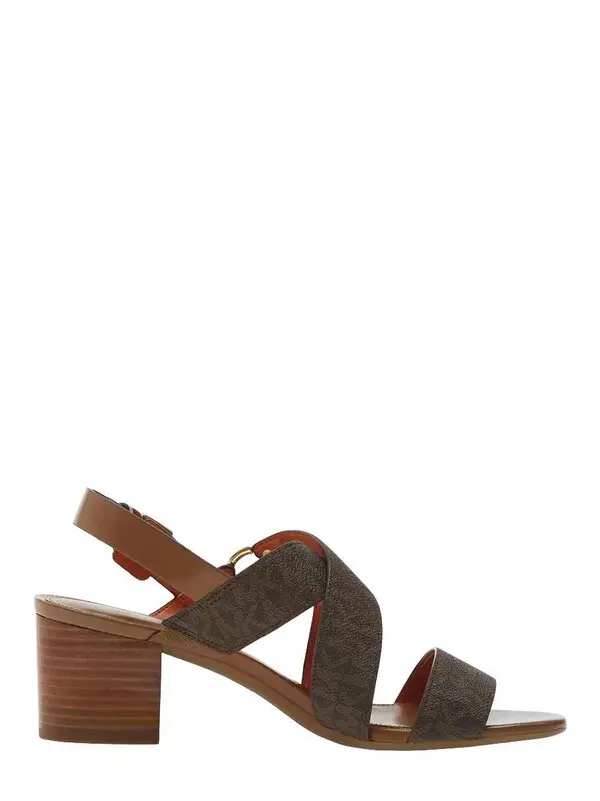 Michael Kors Logo Plaque Crossover Strap Sandals - Brown