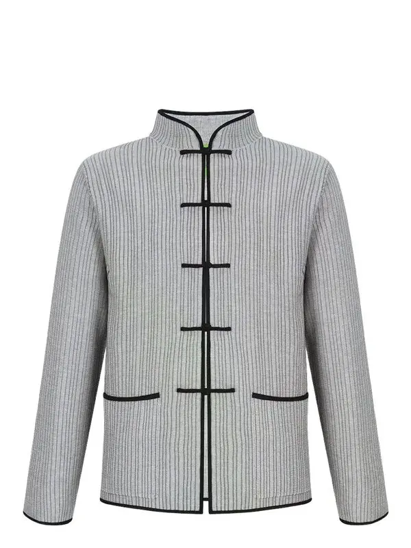 Shanghai Tang Mandarin-collar Ribbed Cardigan - Grey