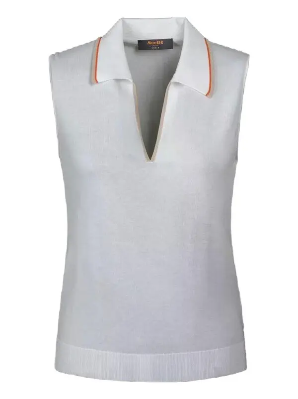 MOORER Sleeveless Zip-up Polo Shirt - White