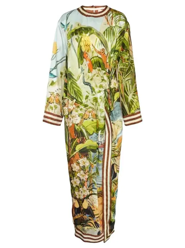 ALEMAIS Tropical-print Knot-detail Maxi Dress - Green