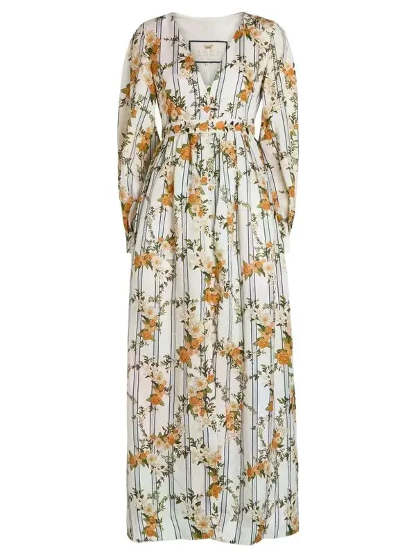 Agua Bendita Frambuesa Floral-print Striped Maxi Dress - Neutrals