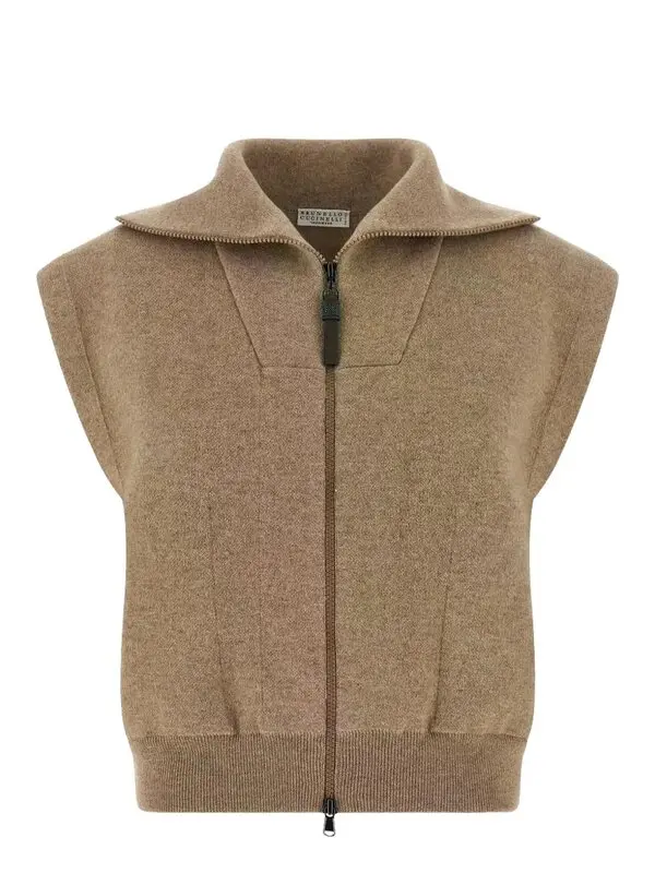 Brunello Cucinelli Zip-up Sleeveless Cardigan - Neutrals