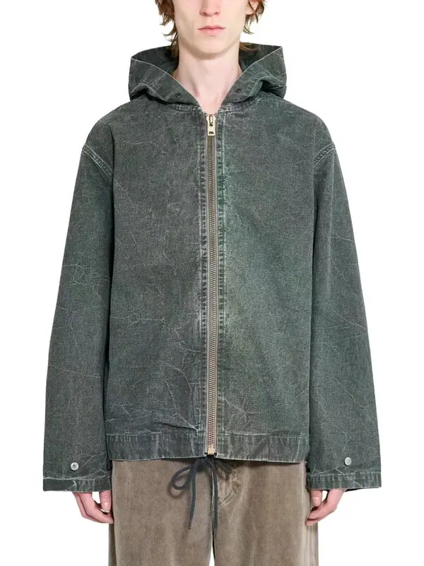 A.PRESSE Zip-up Denim Hooded Jacket - Green
