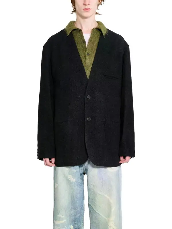 A.PRESSE Charcoal Grey Tweed Collarless Blazer - Black