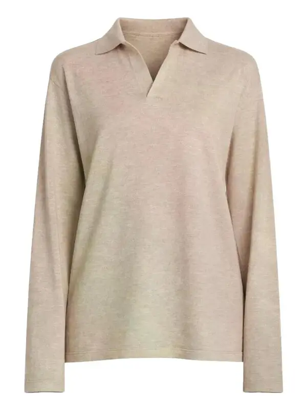 THE ROW Niosa Long-sleeve Cotton Polo Top - Neutrals