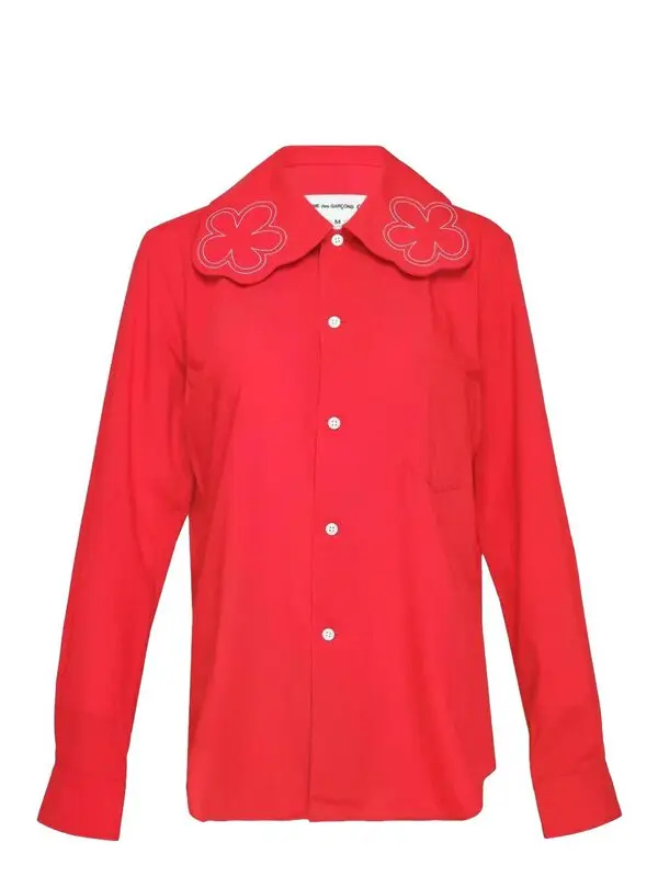 Comme Des Garçons Flower-embroidered Scalloped-collar Shirt - Red