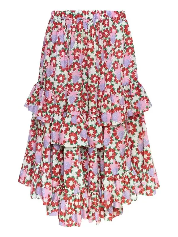 Comme Des Garçons Strawberry-print Tiered Skirt - White