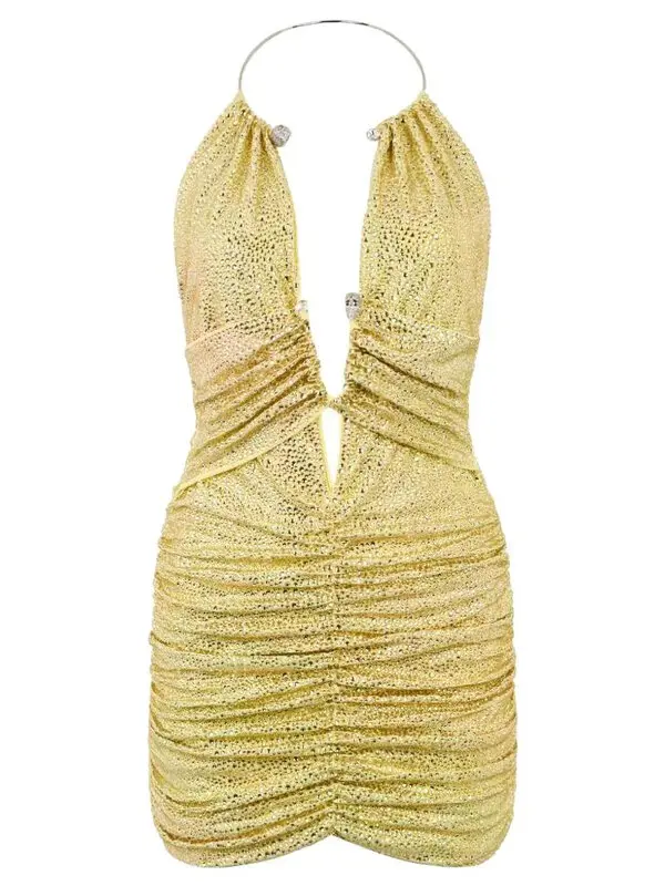Philipp Plein Skull-piercing Ruched Mini Dress - Yellow