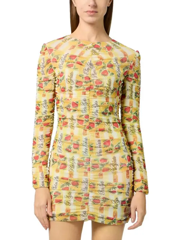 Philipp Plein Wrinkled Tulle Mini Dress - Yellow