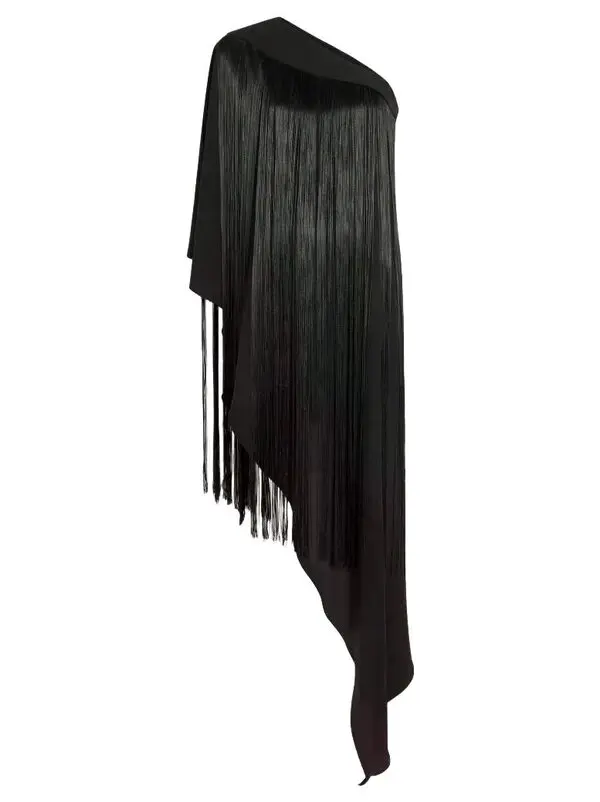 The Arrivals Angelica Fringed Asymmetric Dress - Black