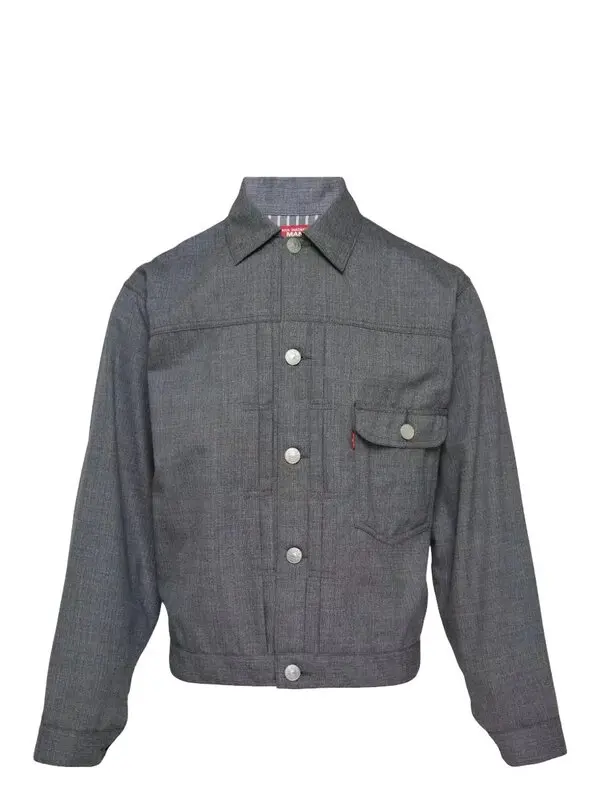 Junya Watanabe Pleated-back Button-up Deniim Jacket - Grey