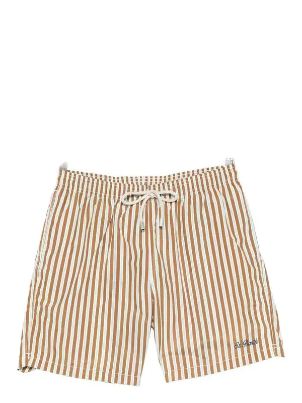 MC2 SAINT BARTH Striped Drawstring Swim Shorts - Brown