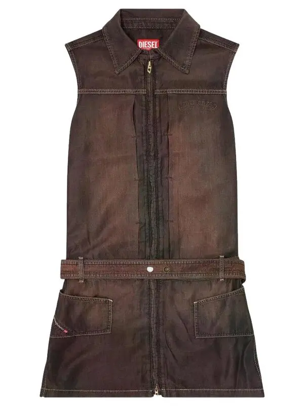 DIESEL® Belted Sleeveless Denim Dress - Brown