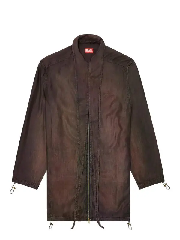 DIESEL® Extra-long Collar Zip-up Denim Jacket - Brown