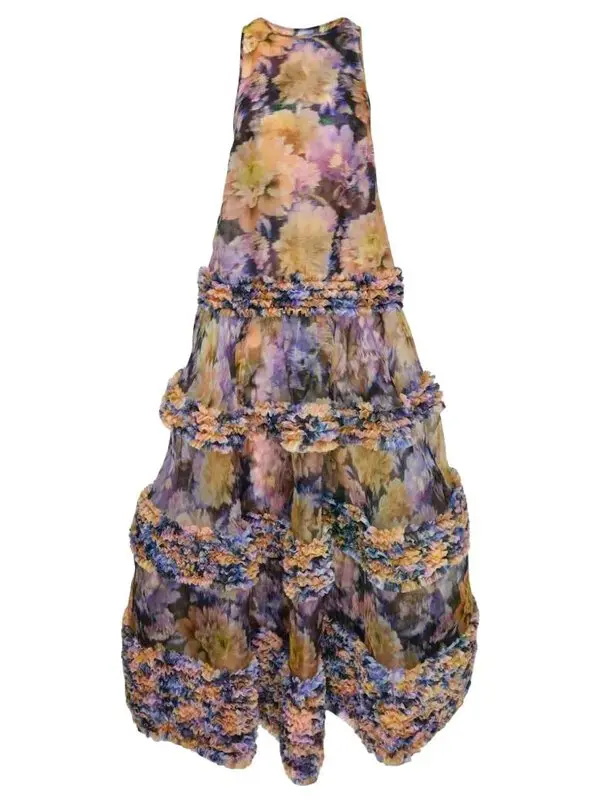 Zimmermann Luna Floral-print Ruffled Maxi Dress - Purple