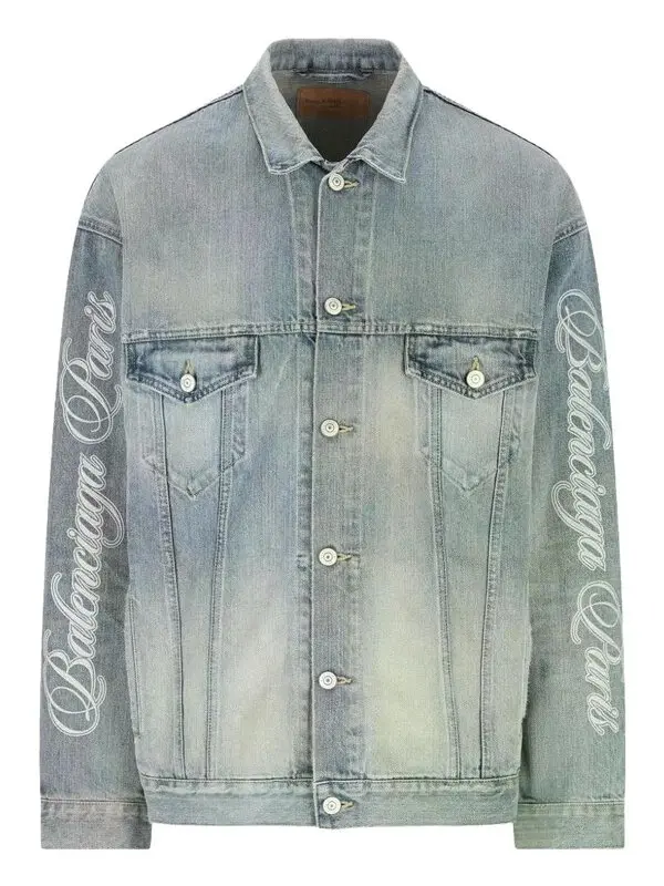 Balenciaga Lettering Denim Jacket - Blue