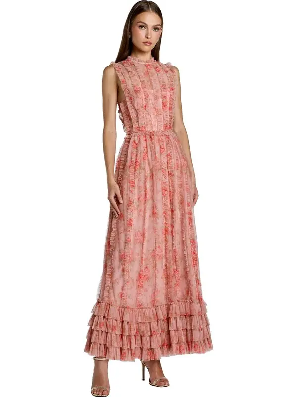 Mac Duggal Floral Sleeveless Tiered Ruffle Maxi Dress - Rose Multi