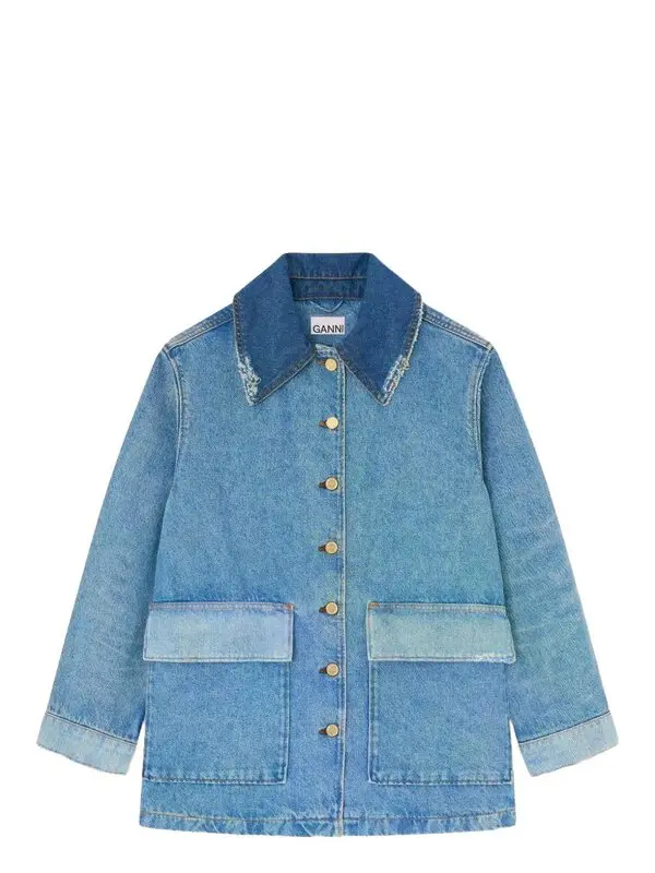 GANNI Raw-cut Denim Jacket - Blue