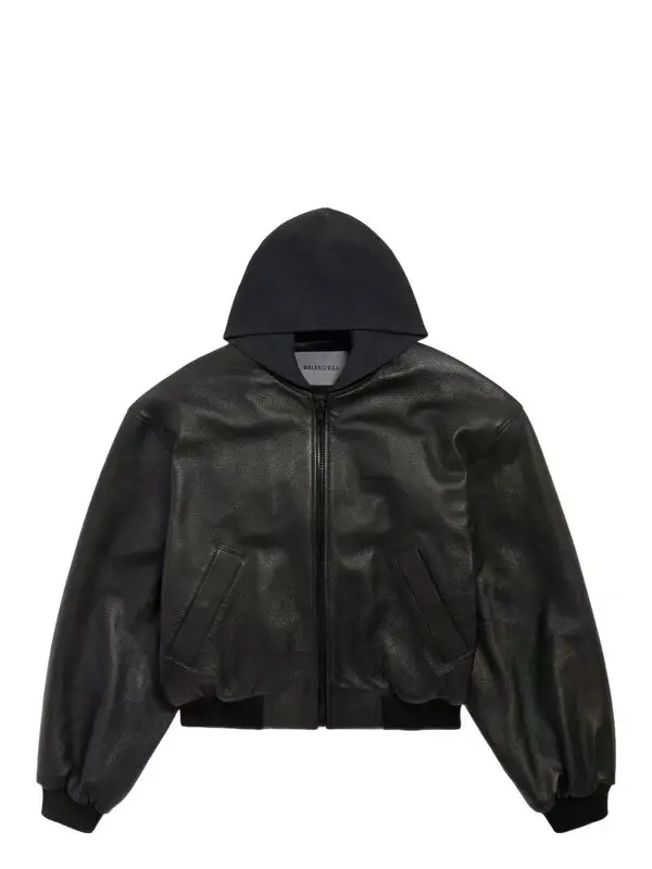 Balenciaga Salon De Couture Leather Bomber Jacket - Black