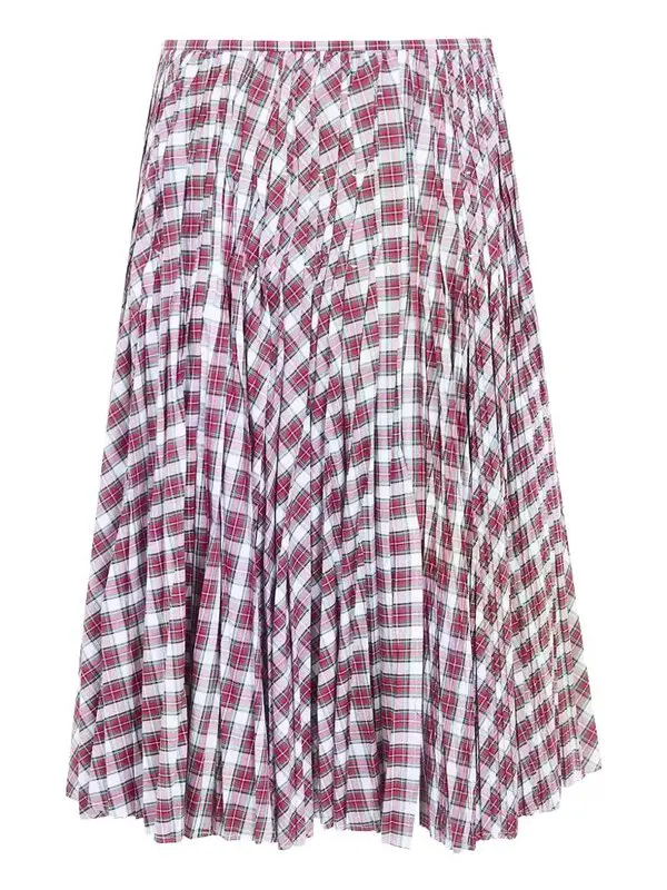 N°21 Check-pattern Pleated Midi Skirt - Red