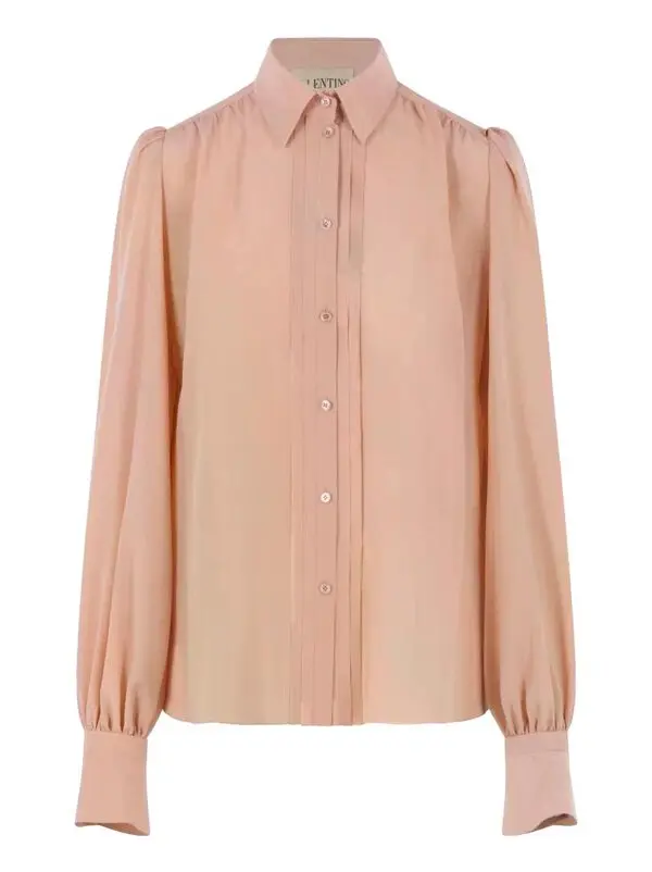 Valentino Garavani Pleated Bib Detail Long Sleeve Blouse - Pink