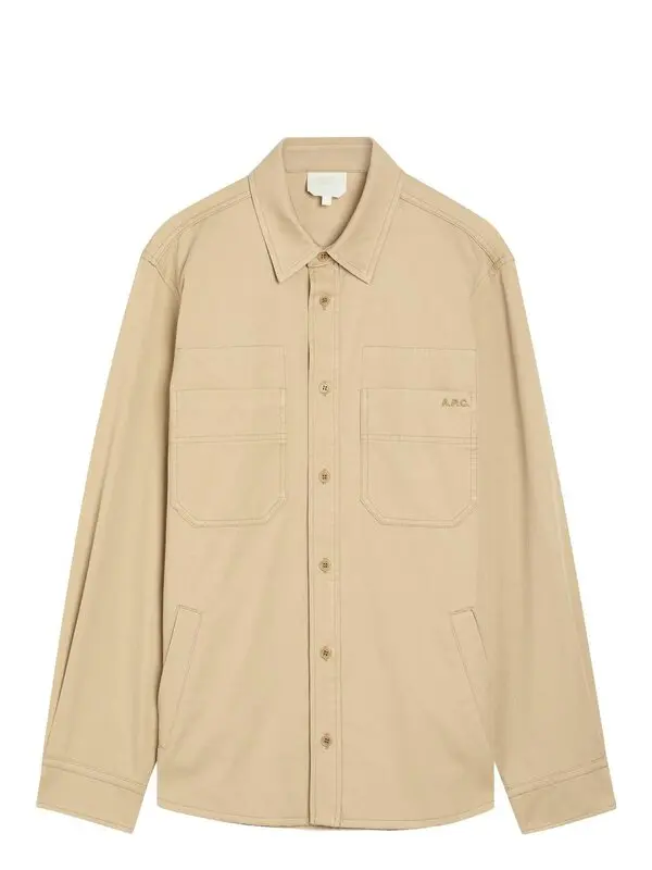 A.p.c. Logo-embroidered Cotton Overshirt - Beige