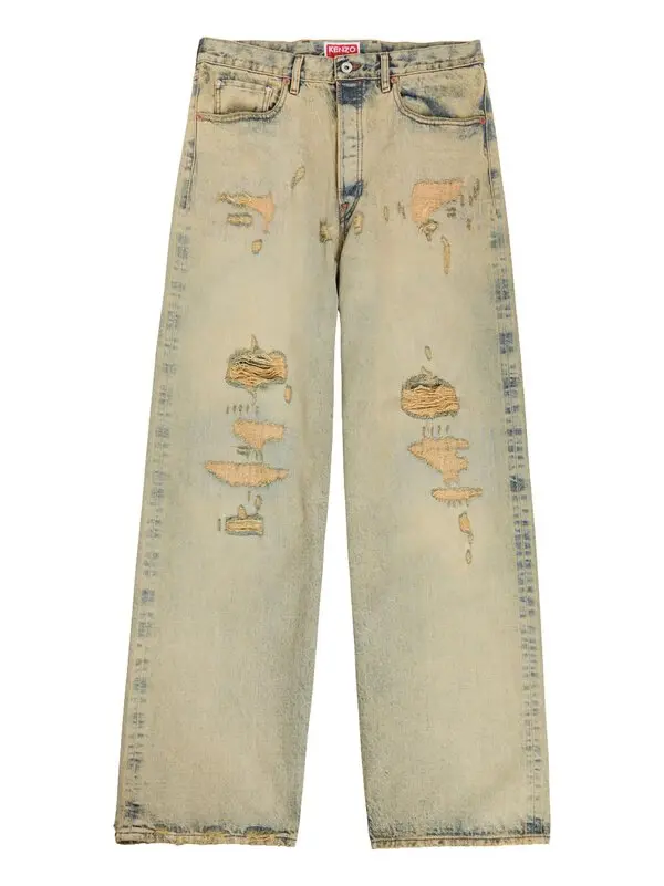 Kenzo Distressed Wide-leg Jeans - Denim
