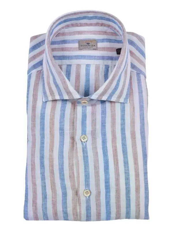 SONRISA Vertical-stripe Spread-collar Shirt - White