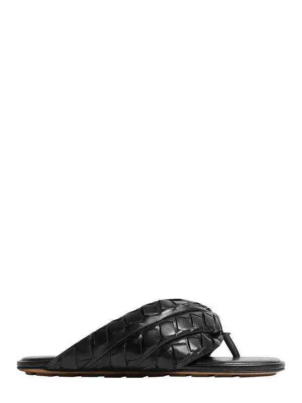 Bottega Veneta Lambskin Intrecciato Sandals - Black