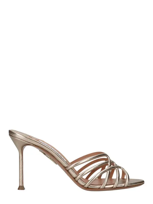 AQUAZZURA Metallic Leather Wild Dream Mules - Beige
