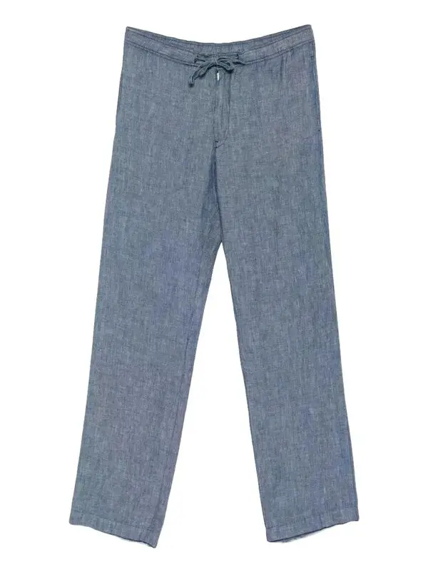 120% Lino Drawstring Waist Trousers - Blue