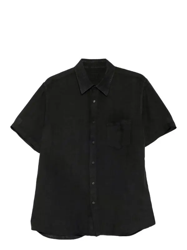 120% Lino Short-sleeve Chest-pocket Shirt - Black