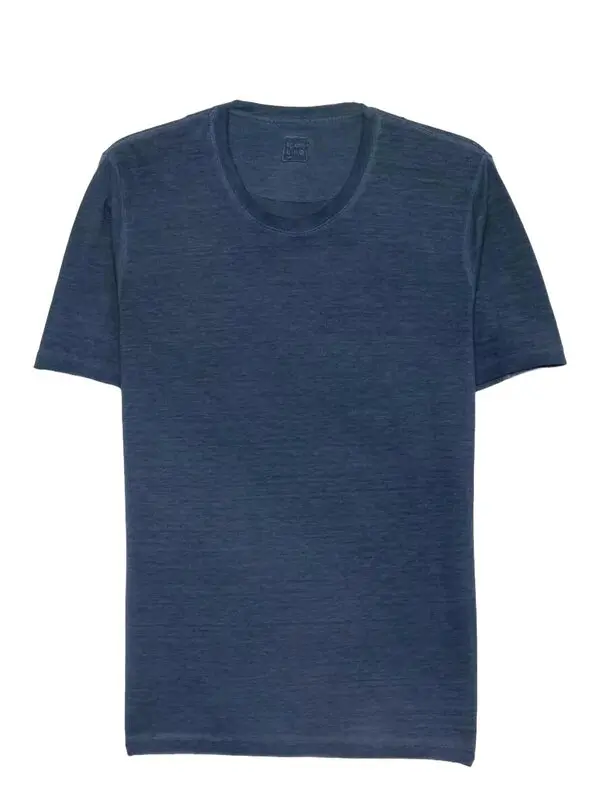 120% Lino Round-neck Short-sleeve T-shirt - Blue
