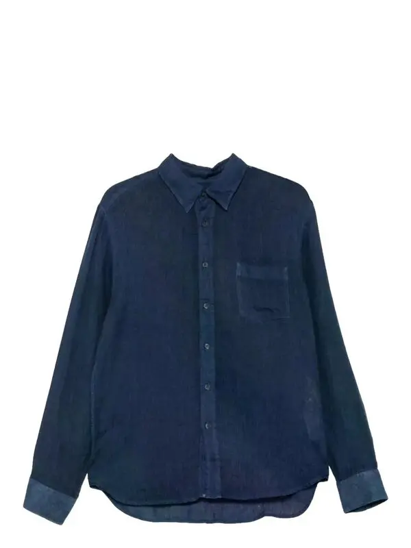 120% Lino Chest-pocket Long-sleeve Shirt - Blue