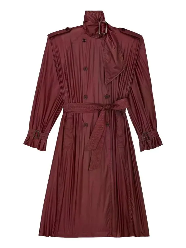 Saint Laurent Pleated Double-breasted Trench Coat - Red