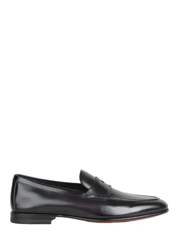 Santoni Leather Penny Loafers - Black