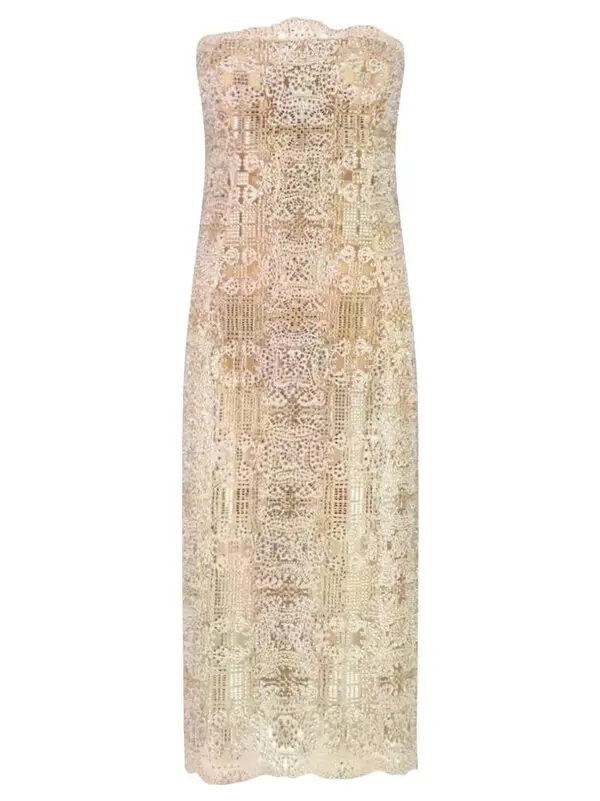 Ermanno Scervino Crystal-embellished Lace Midi Dress - Neutrals