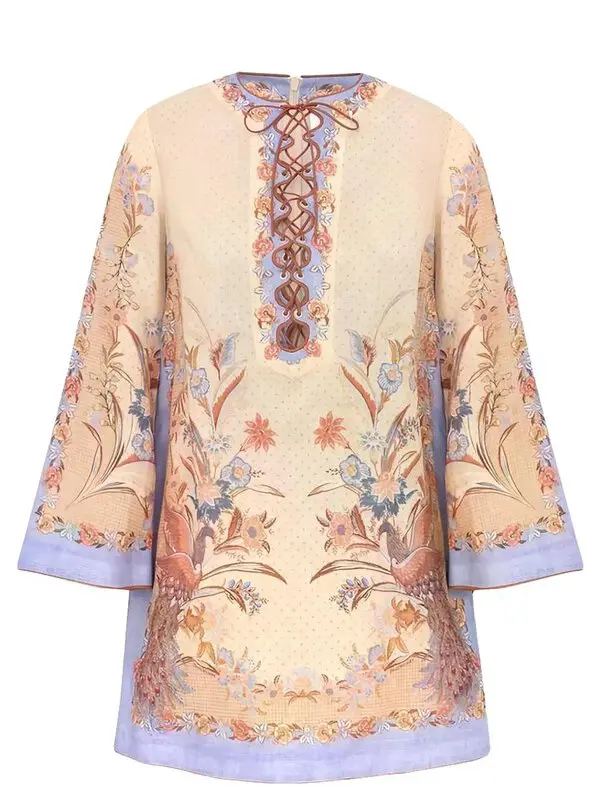 Zimmermann Indra Lace-up Tunic Mini Dress - Neutrals