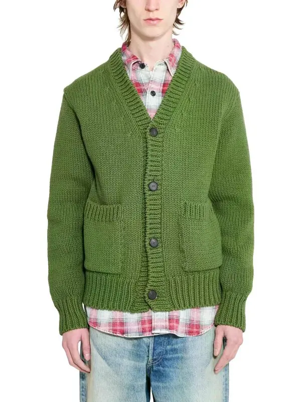 Auralee Knitted Cardigan With Front Pockets - Green