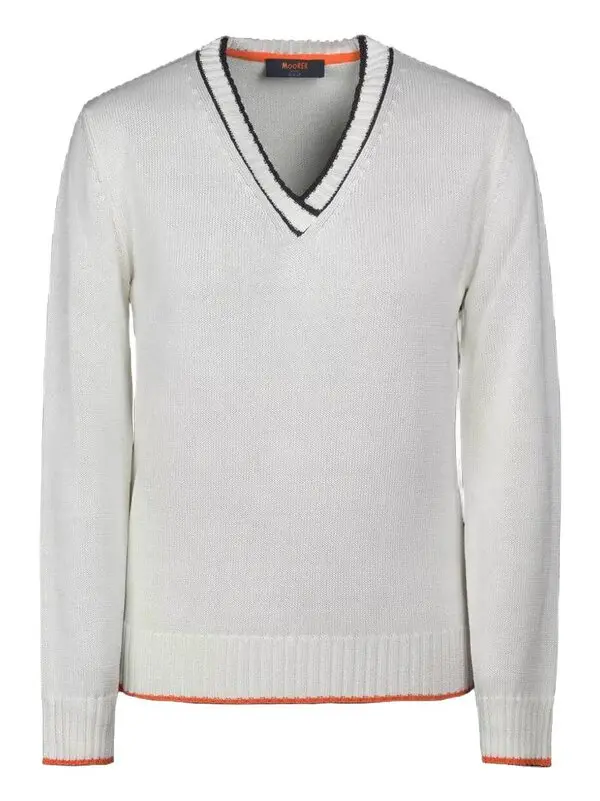 MOORER Striped V-neck Jumper - White