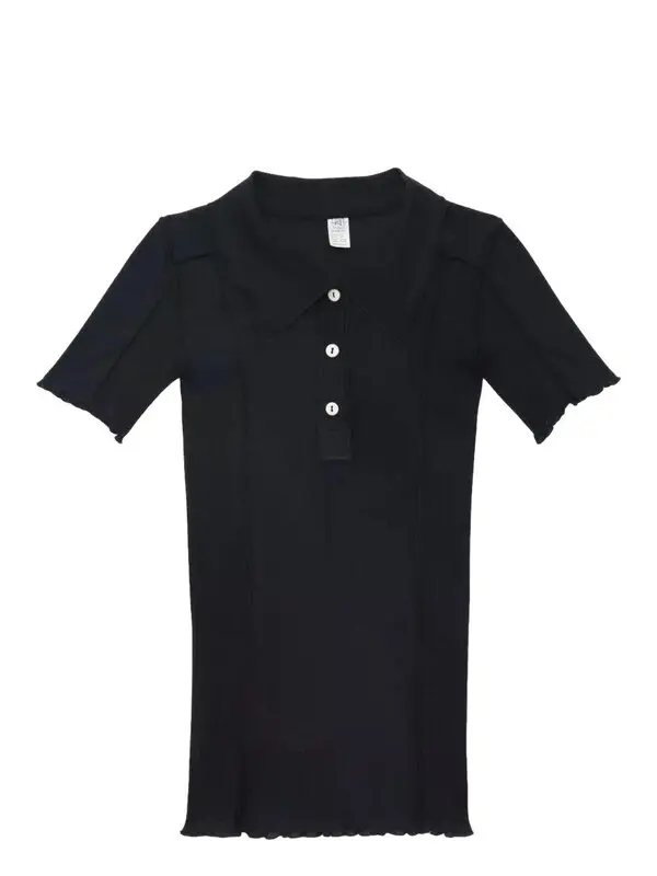 BASERANGE Omato Ribbed-knit Polo T-shirt - Black