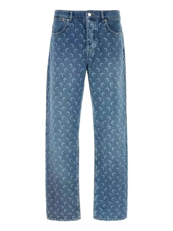 MARINE SERRE Moon Print Button-fastening Jeans - Blue