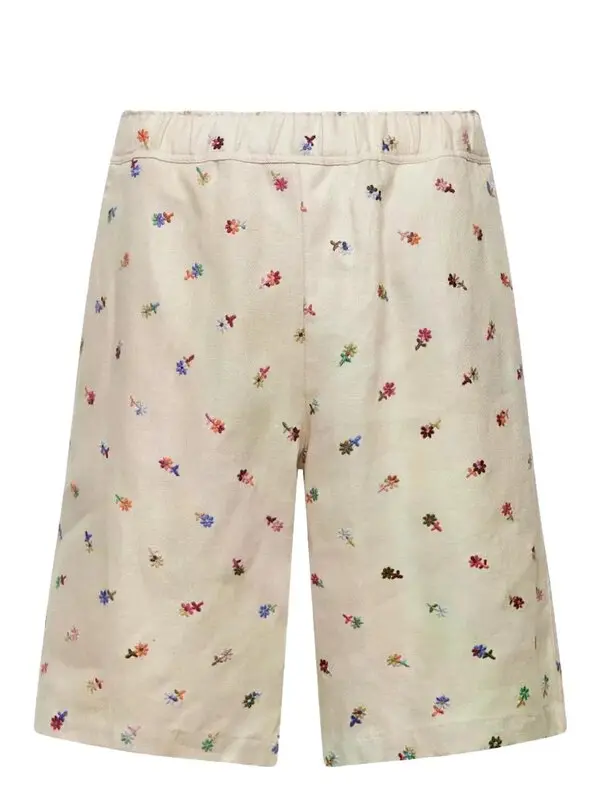VOWELS Floral-embroidered Linen Shorts - Neutrals